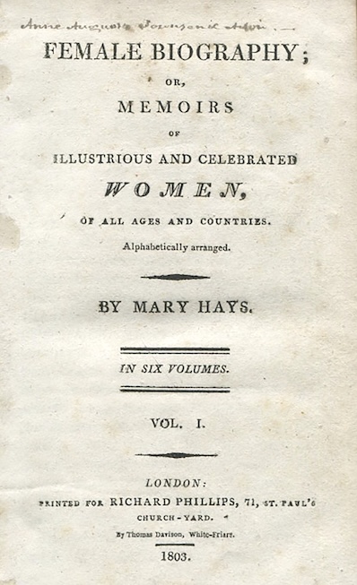 Mary Hays (1759–1843), English Biographer and Novelist